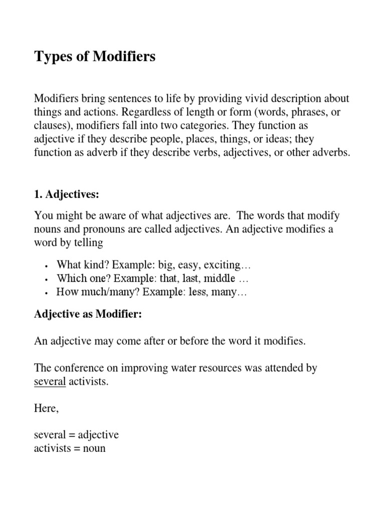 A Comprehensive Guide to Modifiers: Adjectives and Adverbs | PDF ...