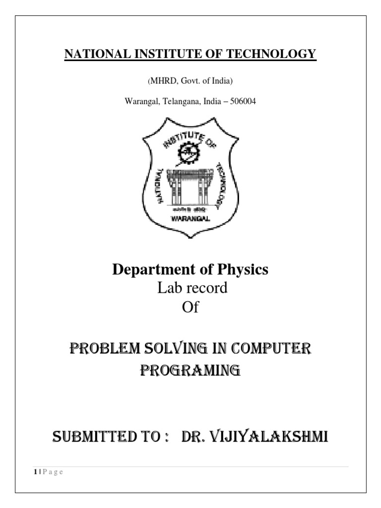 Lab Record of Problem Solving in Computer Programing | PDF | Matrix ...