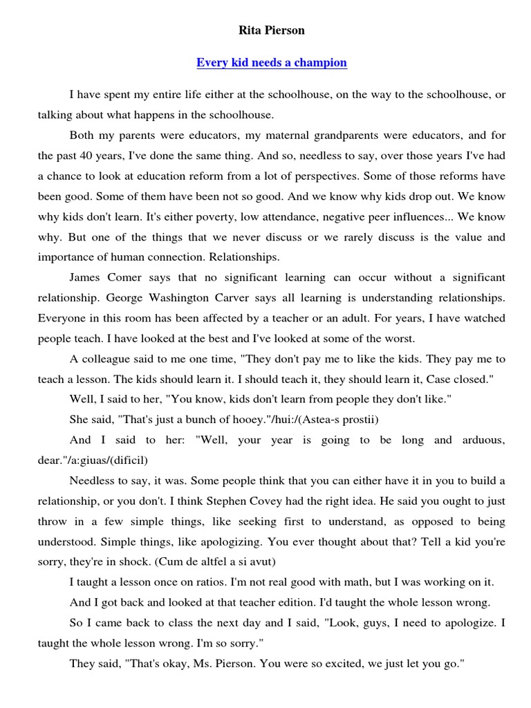 Every Kid Needs A Champion: Rita Pierson | PDF