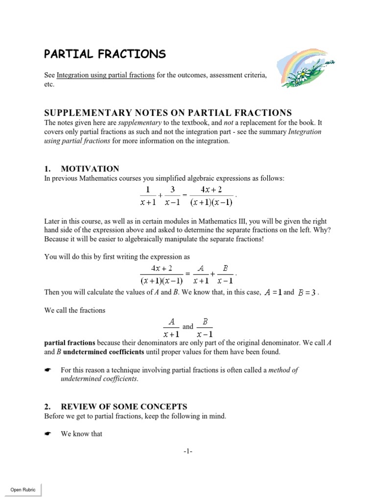 Supplementary Notes On Partial Fractions | PDF | Fraction (Mathematics ...