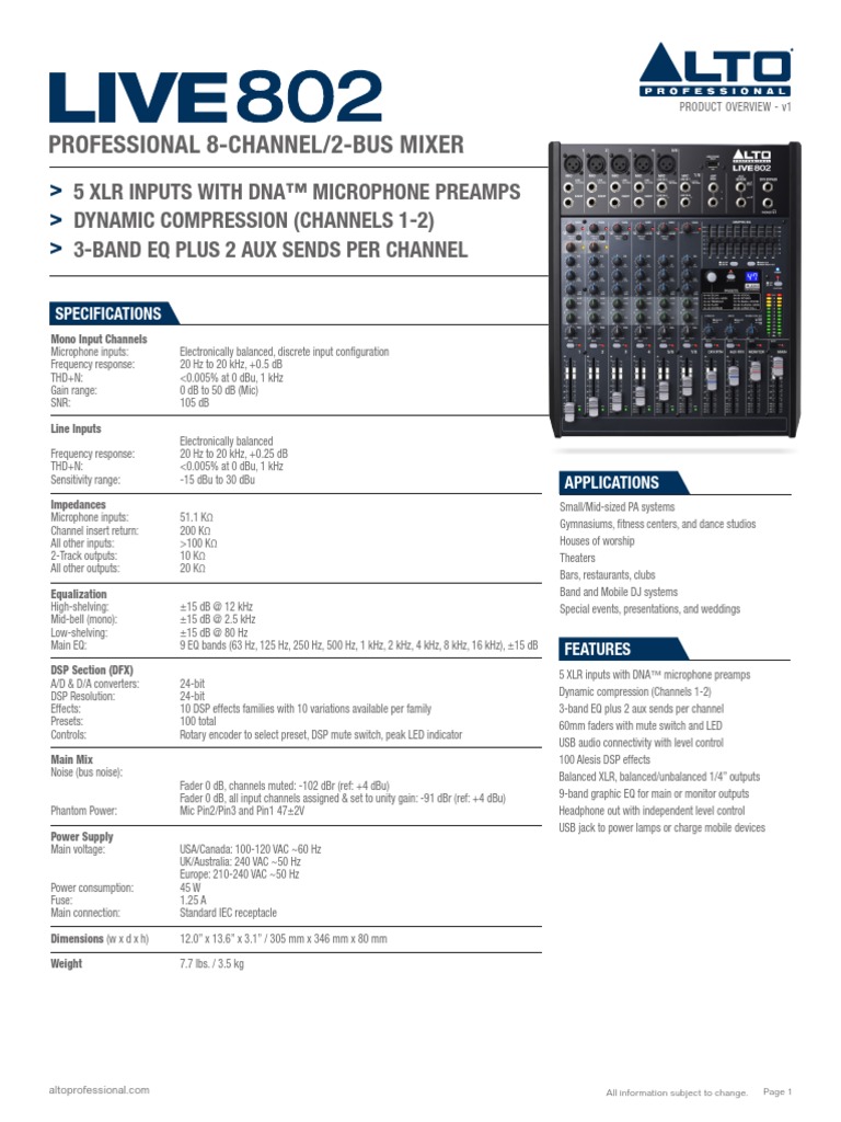 Live 802 Overview | PDF | Equalization (Audio) | Microphone