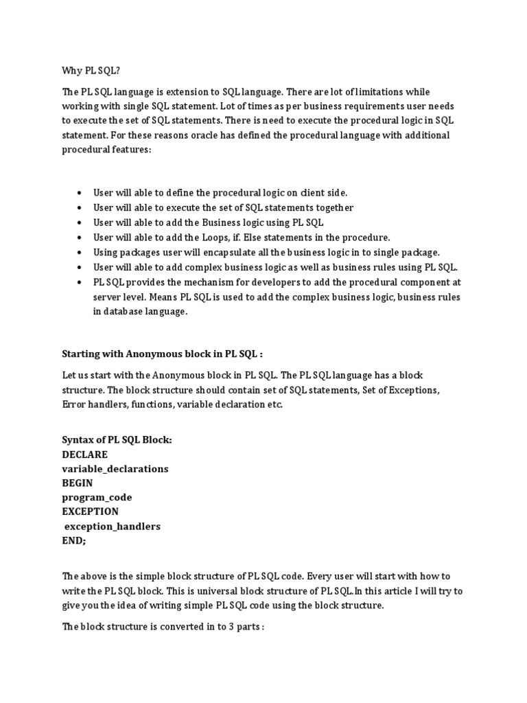 Starting With Anonymous Block in PL SQL | PDF | Pl/Sql | Parameter (Computer Programming)