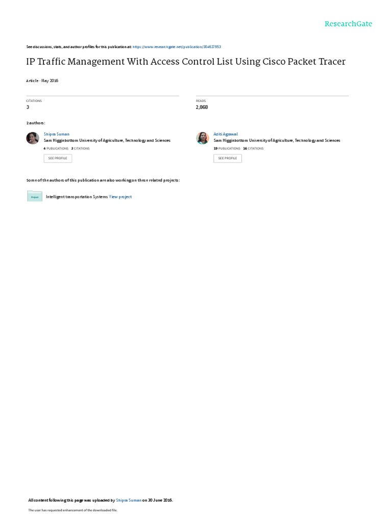 IP Traffic Management With Access Control List Using Cisco Packet Tracer | PDF | Internet ...