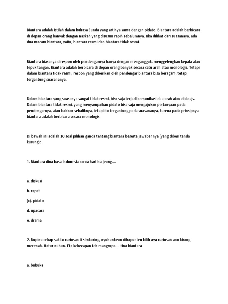 Biantara Adalah Istilah Dalam Bahasa Sunda Yang Artinya Sama Dengan Pidato | PDF