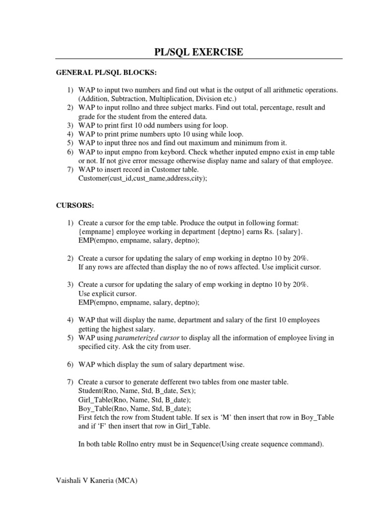 PLSQL Assignment PDF | PDF | Subroutine | Pl/Sql