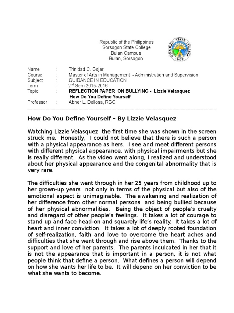 Guidance-Reflection On Bullying - How Do You Define Yourself | PDF ...