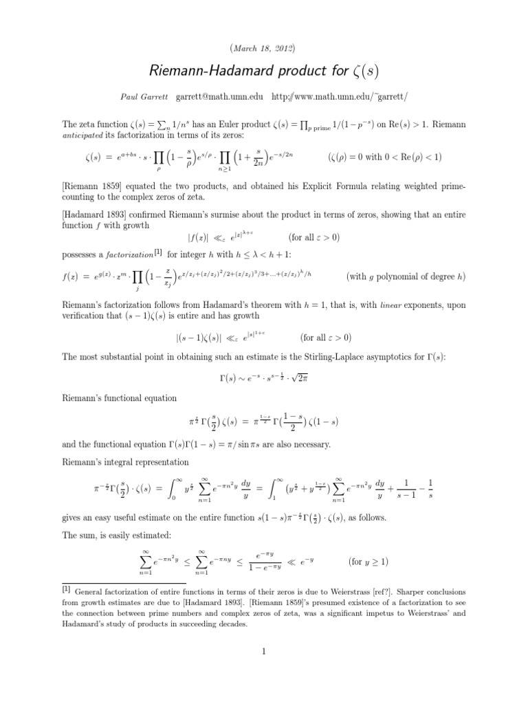 Riemann Hadamard Product | PDF | Factorization | Combinatorics