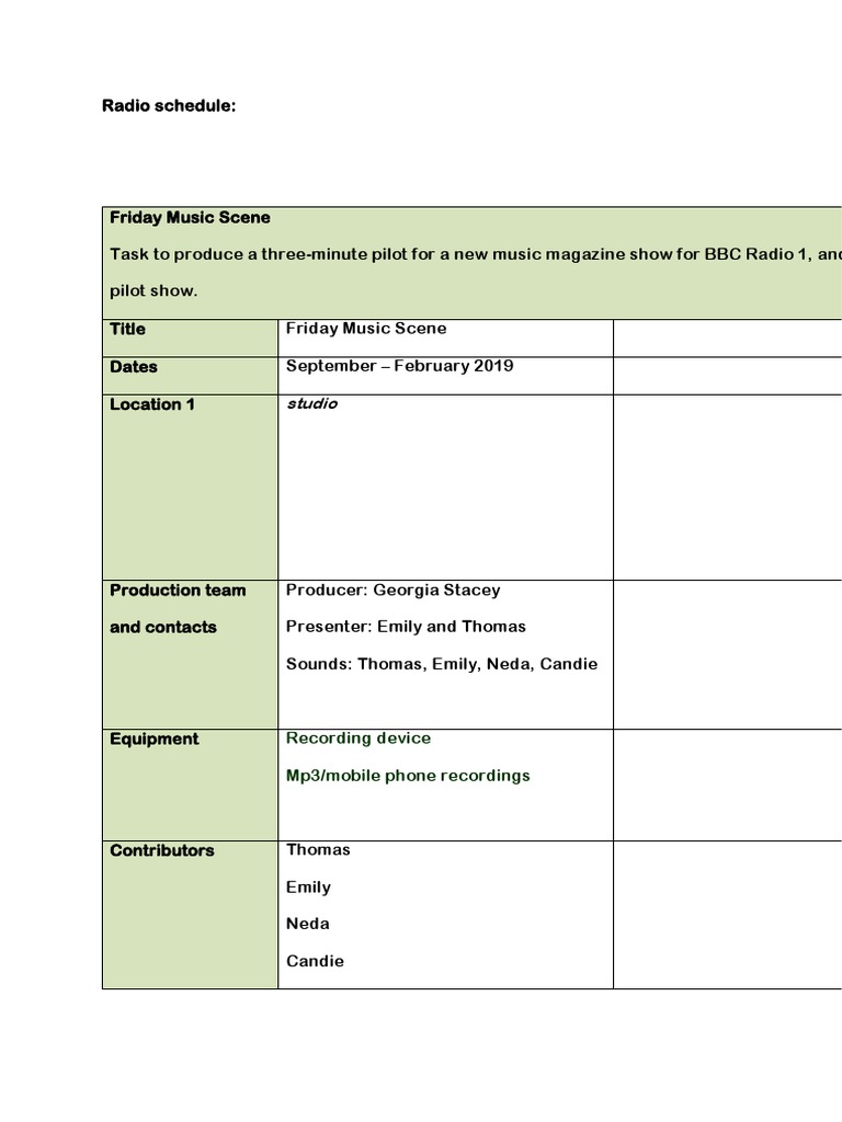 Radio Schedule Final | PDF
