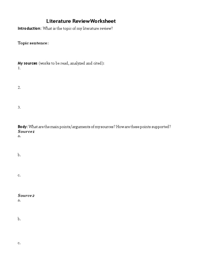 Literature Review Worksheet: Introduction: What Is The Topic of My ...