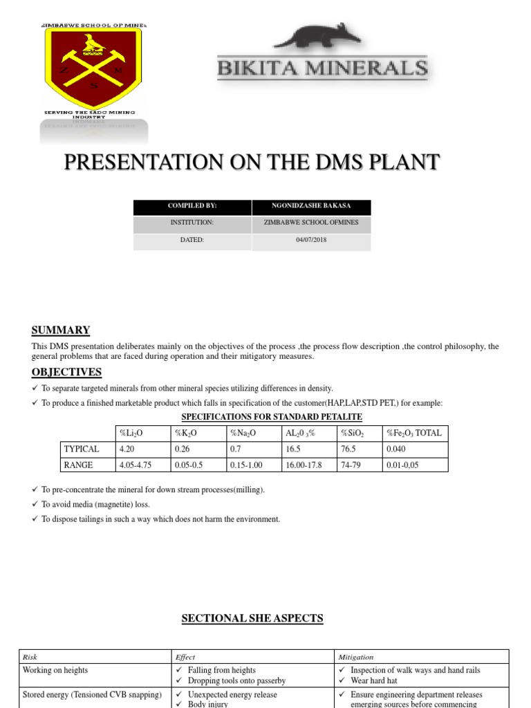 Presentation On The Dms Plant: Compiled By: Ngonidzashe Bakasa | PDF ...