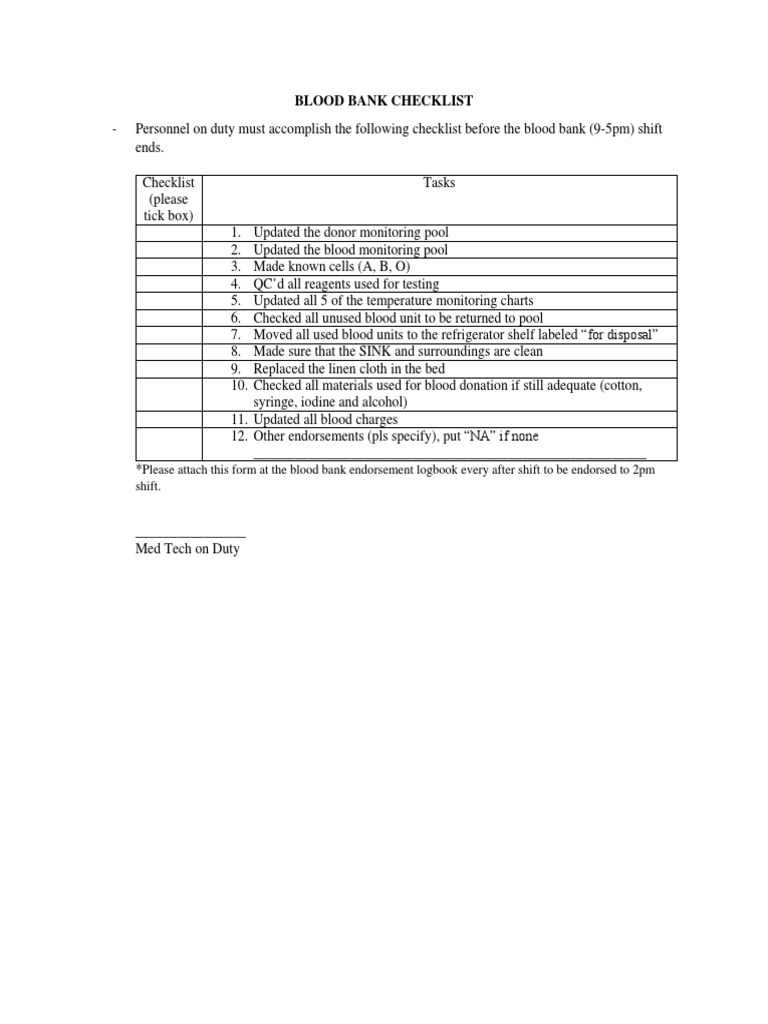 Ensuring Quality and Safety in Blood Services: A Checklist for End-of ...