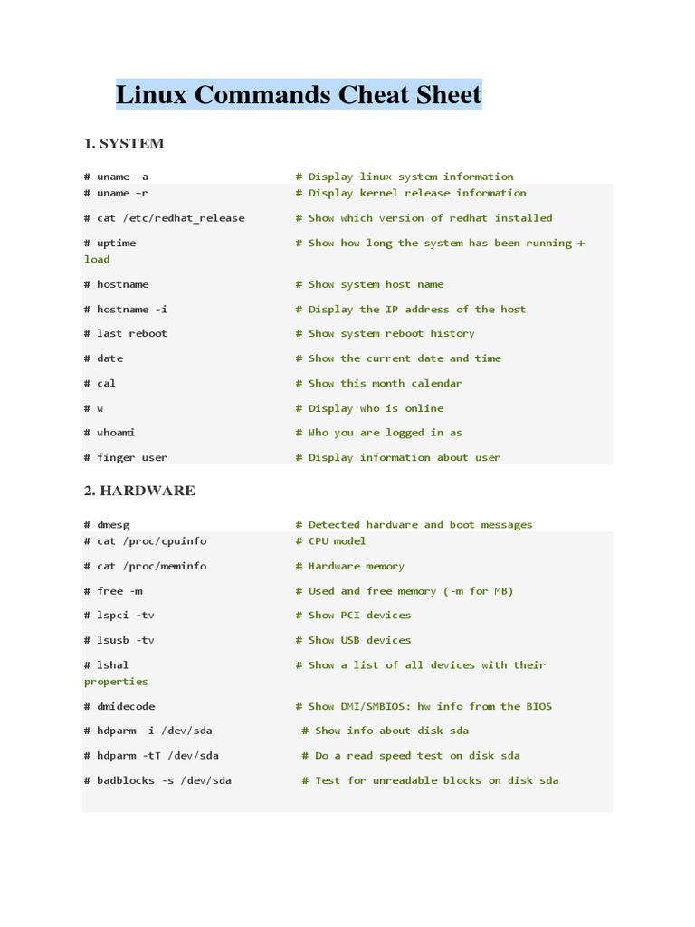 Linux Commands Cheat Sheet | PDF | Computer File | Booting