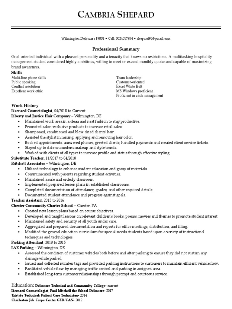 Cambria Shepard Resume 8 1 | PDF | Teachers | Lesson Plan