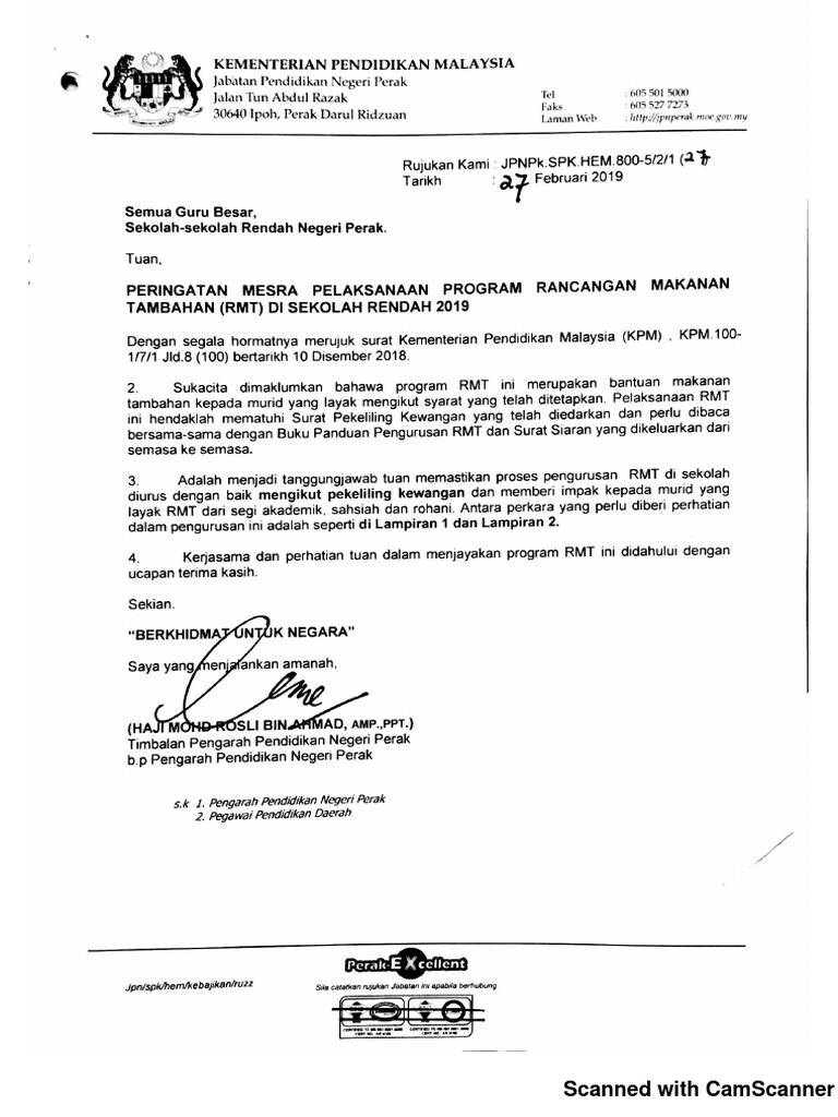 Surat Peringatan Mesra Sek RMT Mac 2019 | PDF