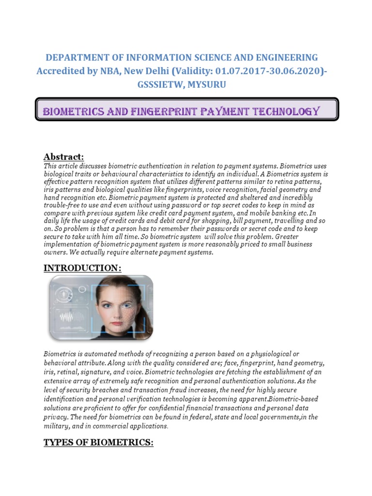Biometrics and Fingerprint Payment Technology | PDF | Biometrics ...