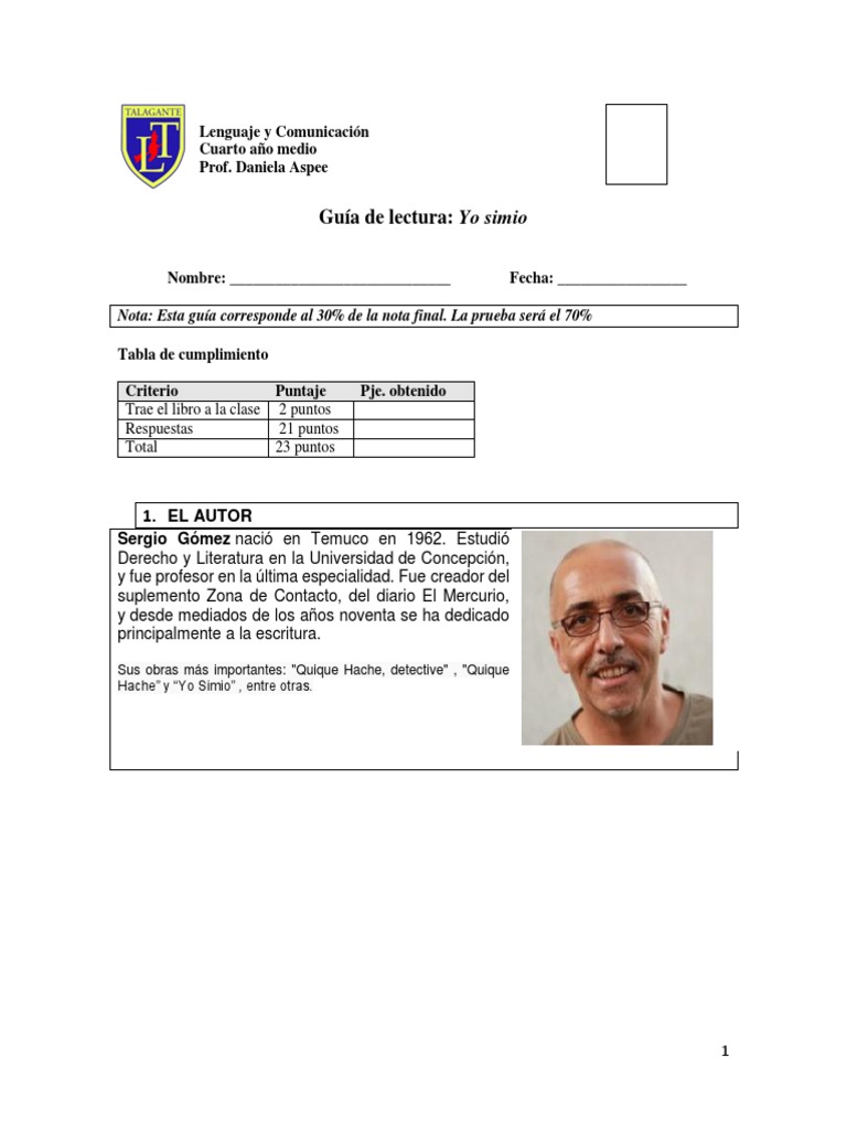 Guía de Lectura Yo Simio | PDF