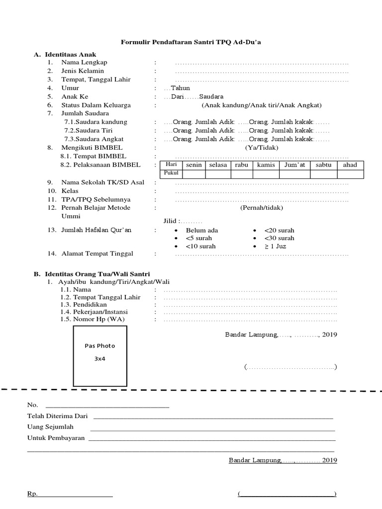 Formulir Pendaftaran Santri TPQ Ad | PDF