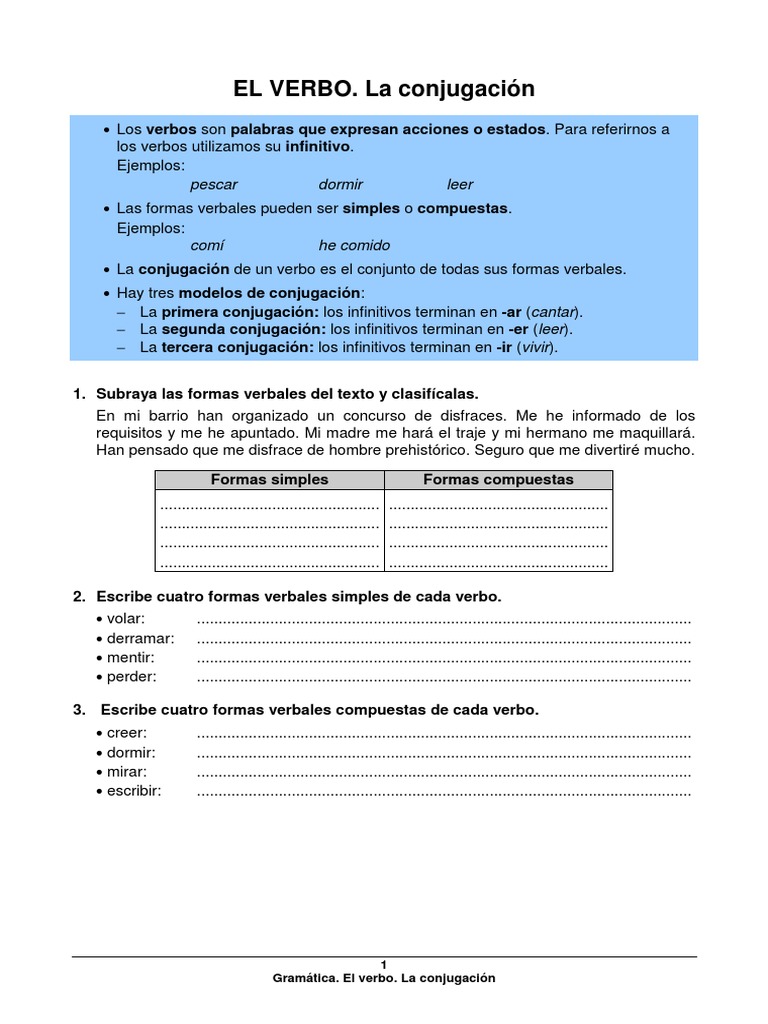 Conj Forma Simple Y Compuesta Pdf Conjugación Gramatical Verbo