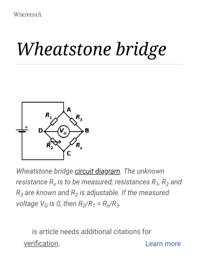Wheatstone Bridge - Wikipedia PDF | PDF | Electronics | Quantity