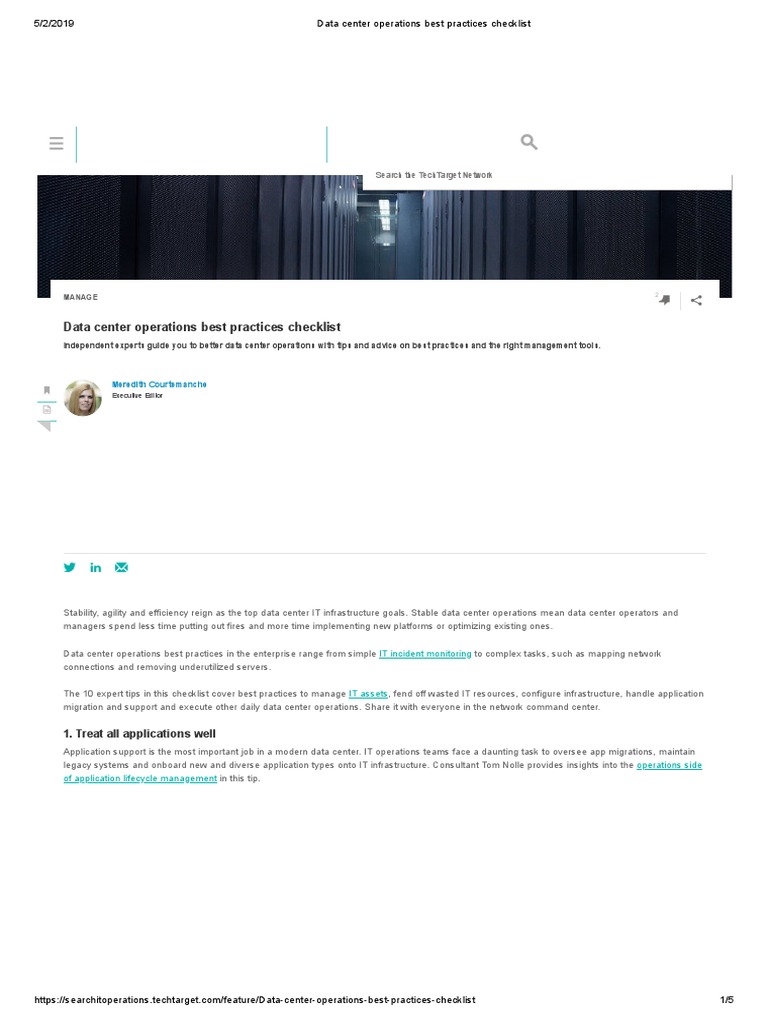 Data Centre Operations Best Practices Checklist | PDF | Data Center ...