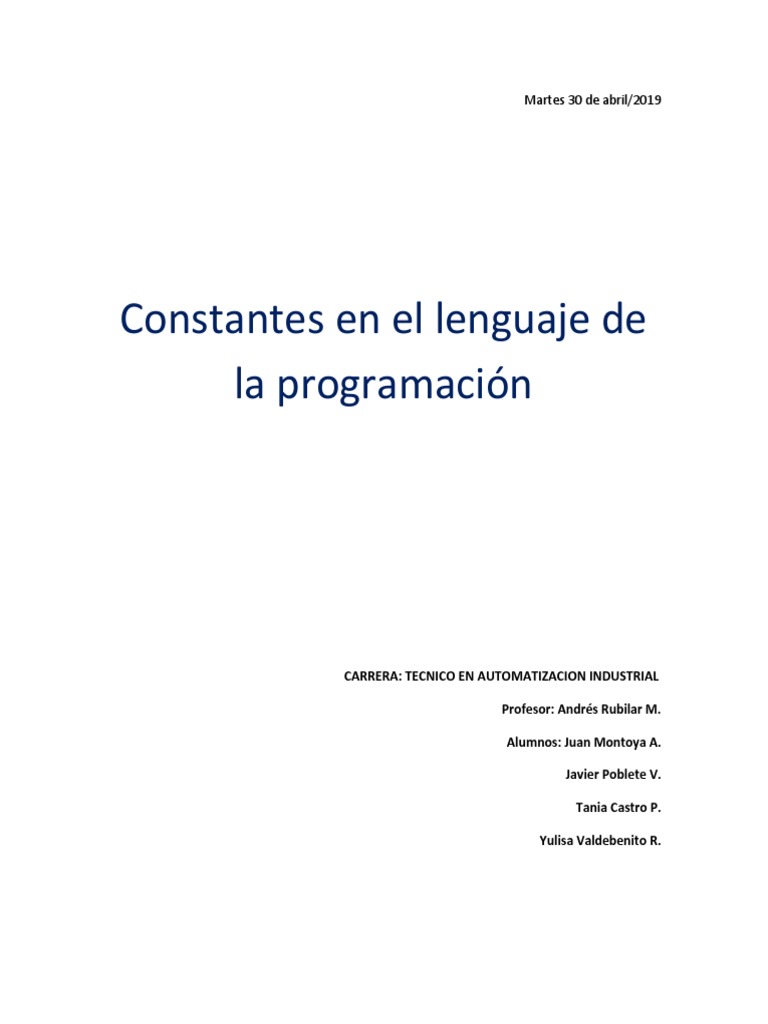 Constantes en programación: tipos, usos y ejemplos | PDF | C ...
