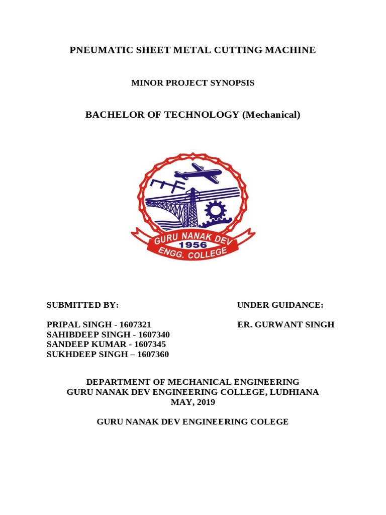 B.Tech Pneumatic Cutting Project | PDF | Sheet Metal | Valve