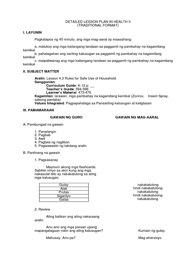 Detailed Lesson Plan In Health Ii Pdf
