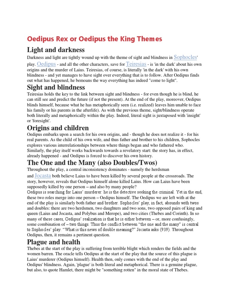 Light and Darkness: Oedipus Rex or Oedipus The King Themes | PDF | Oedipus