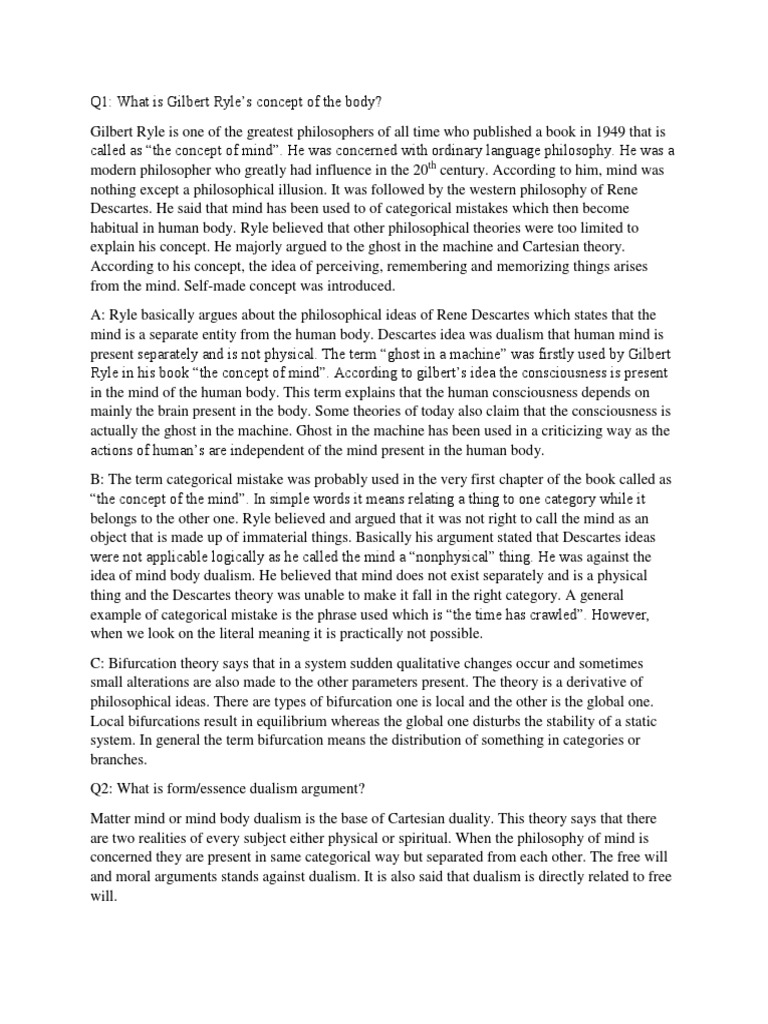 Gilbert Ryle's Concept of The Body | PDF | Philosophy Of Mind | René ...