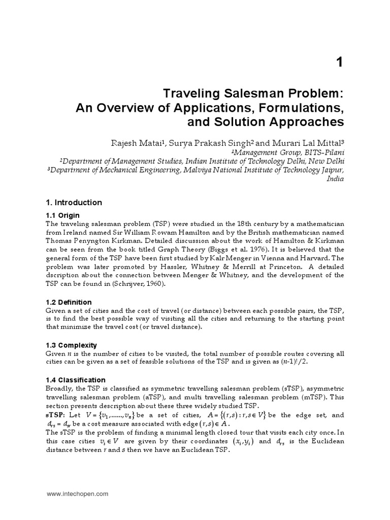 Traveling Salesman Problem: An Overview of Applications, Formulations, and Solution Approaches ...