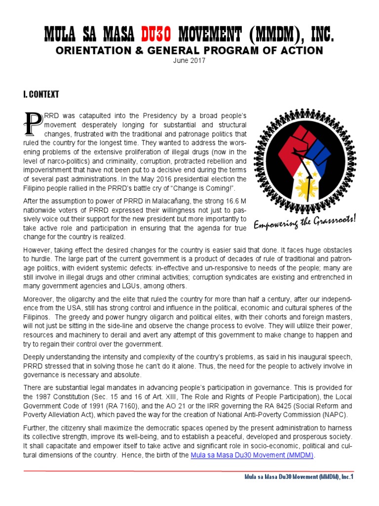 Mula sa Masa Du30 Movement Overview | PDF | Rodrigo Duterte | Consensus ...
