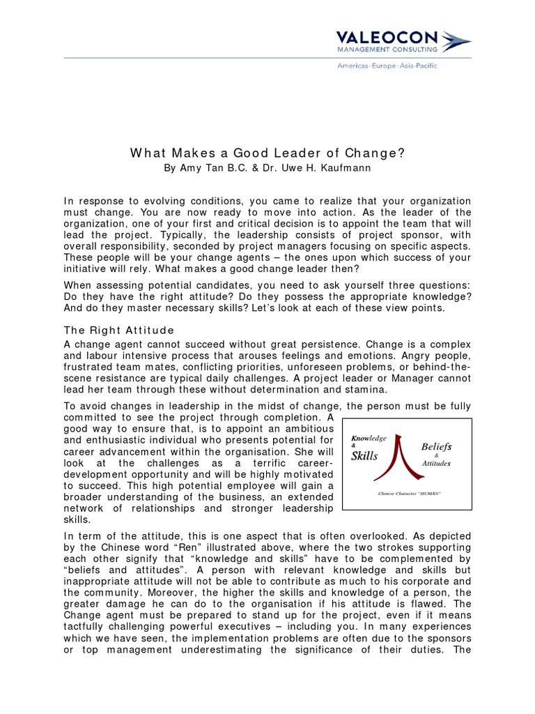 What Makes A Good Leader of Change | PDF | Expert | Leadership