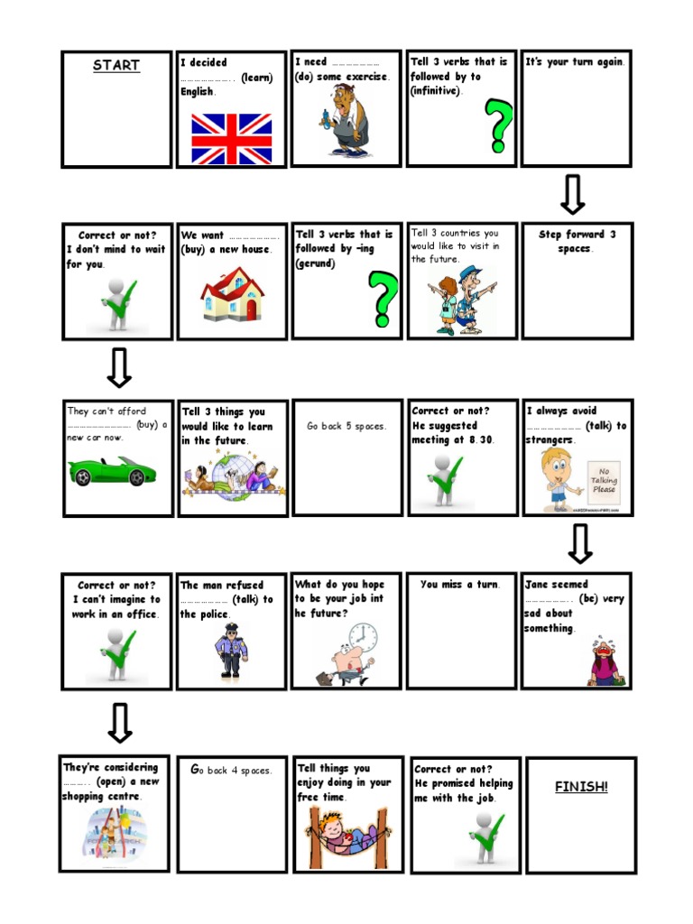 Gerund or Infinitive Board Game Fun Activities Games Games Grammar ...