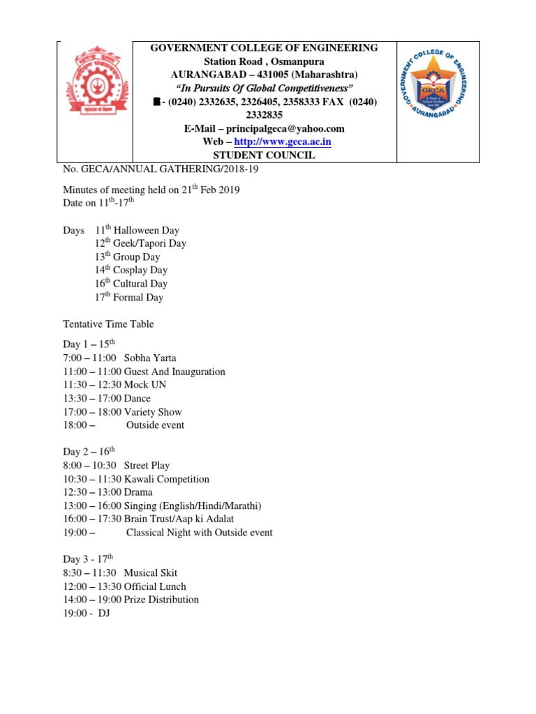 Annual Gathering Time Table | PDF