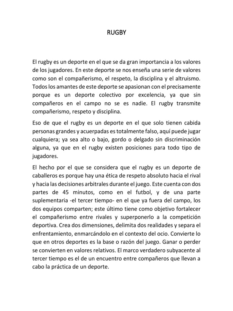 Ensayo Rugby | PDF | Fútbol rugby | Deportes