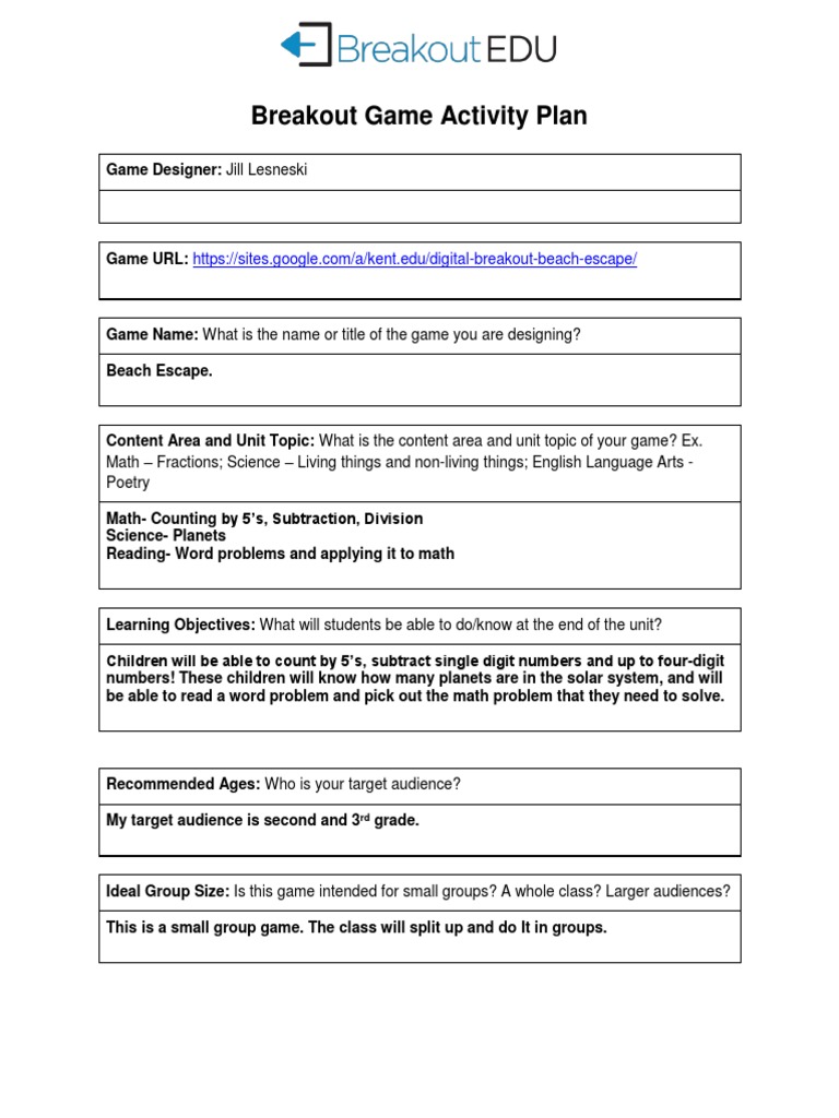 Breakout Activity Plan 2 | PDF | Pedagogy | Teaching Mathematics