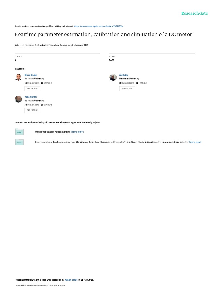 Realtime Parameter Estimation, Calibration and Simulation of A DC Motor ...