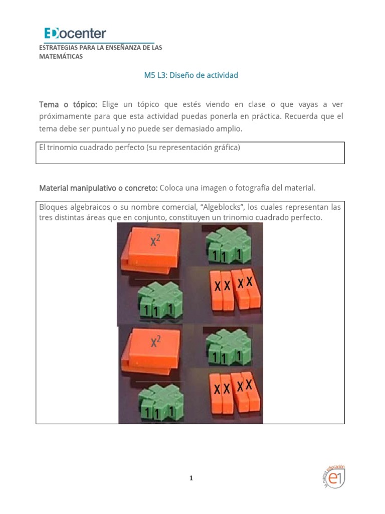 Diseño de Actividad para Matemáticas Con Material Manipulable | PDF ...