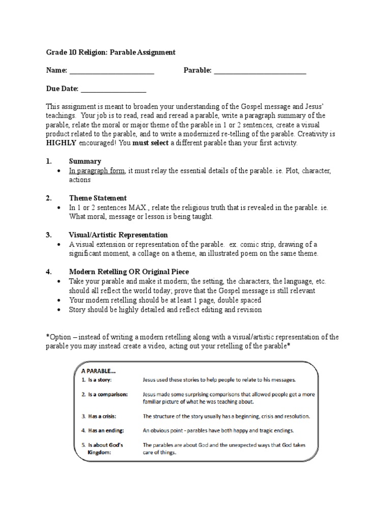 Parables Assignment | PDF | Parables Of Jesus | Gospel Of Matthew