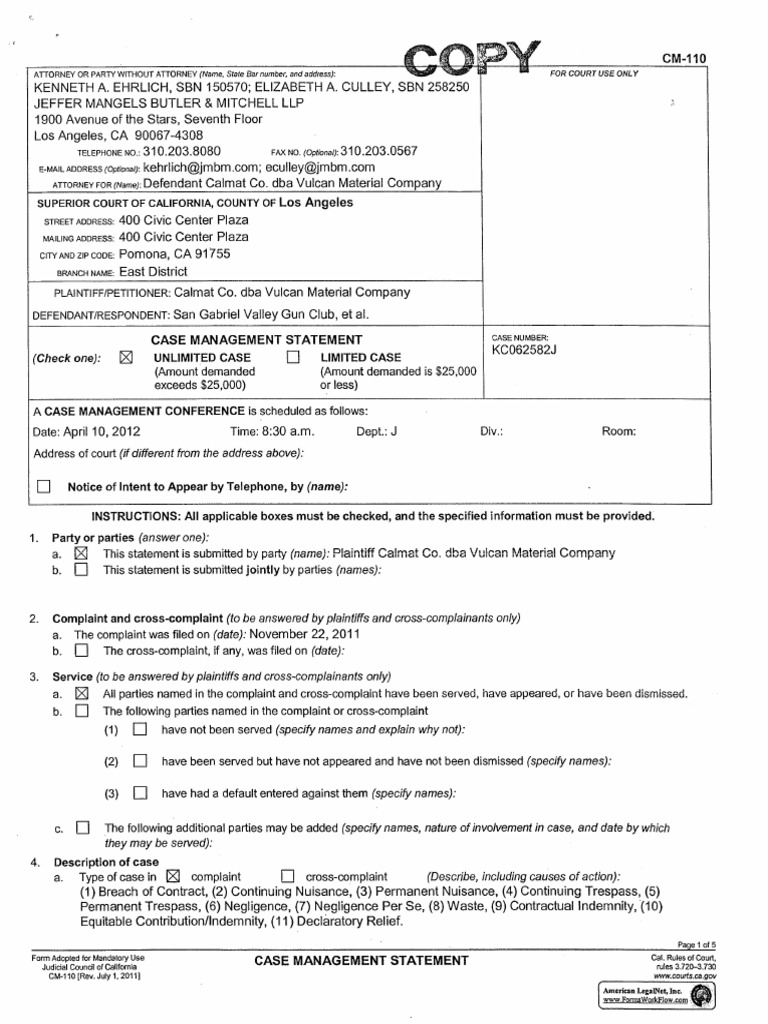 CMC Example Plaintiffs-Case-Management-Statement CA LA | PDF