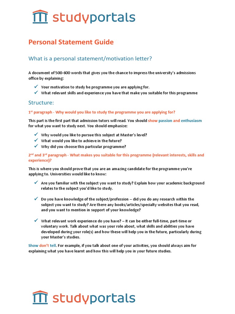 Personal Statement Guide - SP Apply PDF | PDF | Bachelor's Degree ...