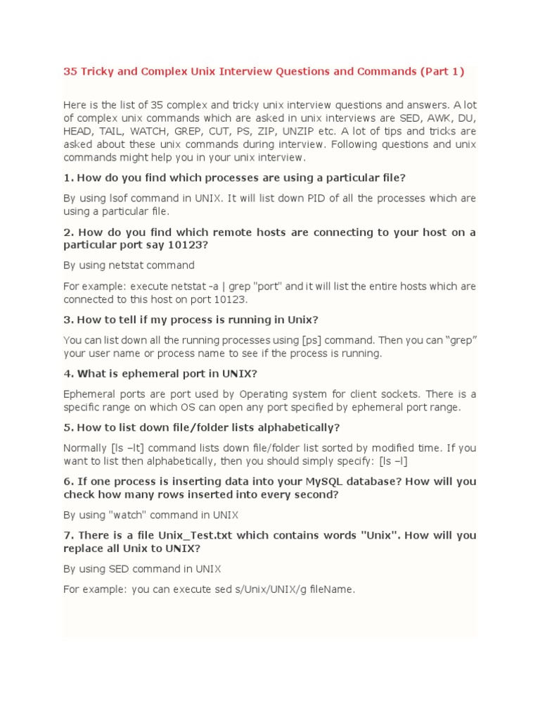 35 Tricky and Complex Unix Interview Questions and Commands | PDF | Command Line Interface | Zip ...