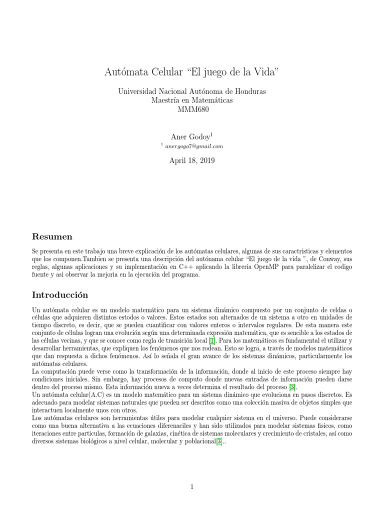 Autonata Celular El Juego de La Vida Corregido | PDF | Biología Celular ...