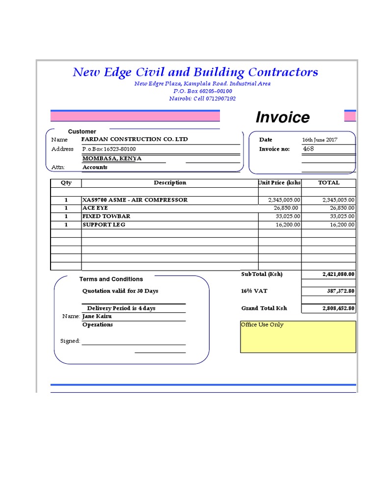 Invoice: New Edge Civil and Building Contractors | PDF