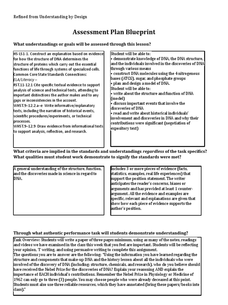 Assessment Plan Blueprint 1 | PDF | Dna | Nobel Prize