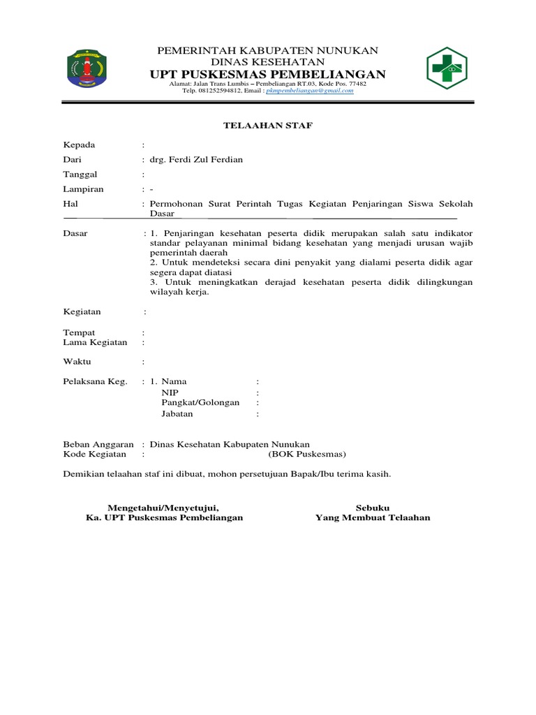 Contoh Telaah Staf 2018 (PKM Sanur) | PDF