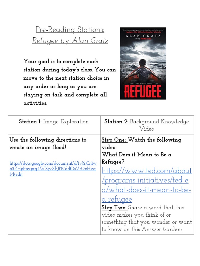 Pre-Reading Activities for Refugee | PDF