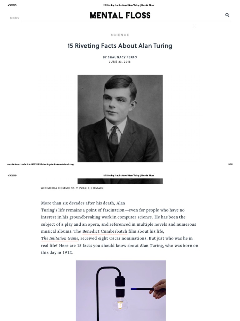 Riveting Facts About Alan Turing - Mental Floss | PDF | Alan Turing ...
