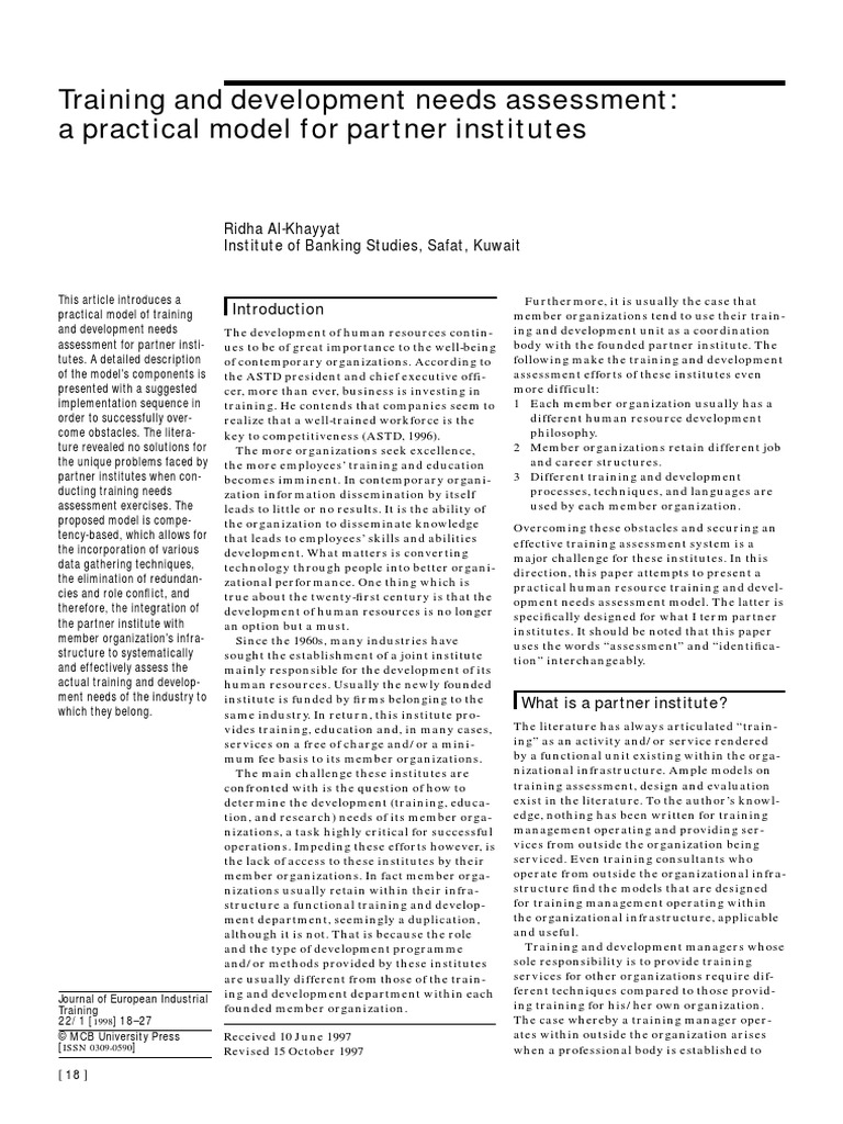 Training and Development Needs Assessment: A Practical Model For ...