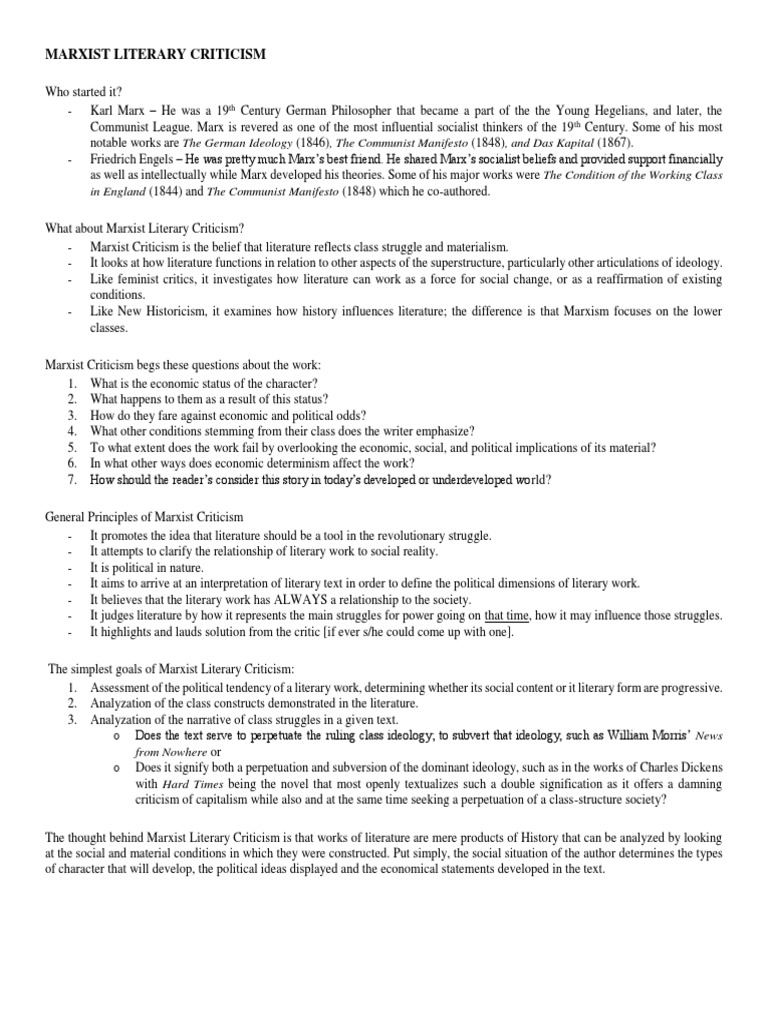 Marxist Literary Criticism | PDF | Karl Marx | Sociological Theories